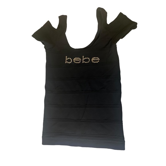 bebe | Tops | Bebe Rhinestone Logo Off Shoulder Sleeve Spandex Y2k 8s ...